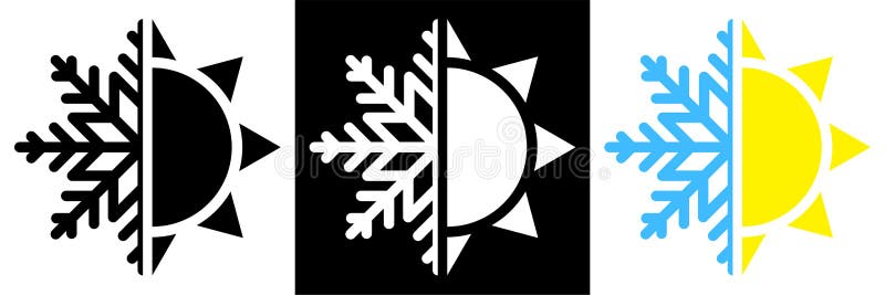 Sun and Snowflake. Hot Summer and Cold Winter Temperature Icon ...