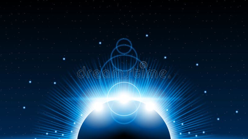 Sun Eclipse Blue Color Fire Dark Background Vector Moon Design Style ...