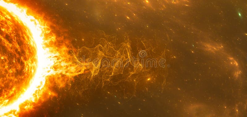 Sun and Solar Storm, Solar Wind, Flow of Particles Stock Illustration ...