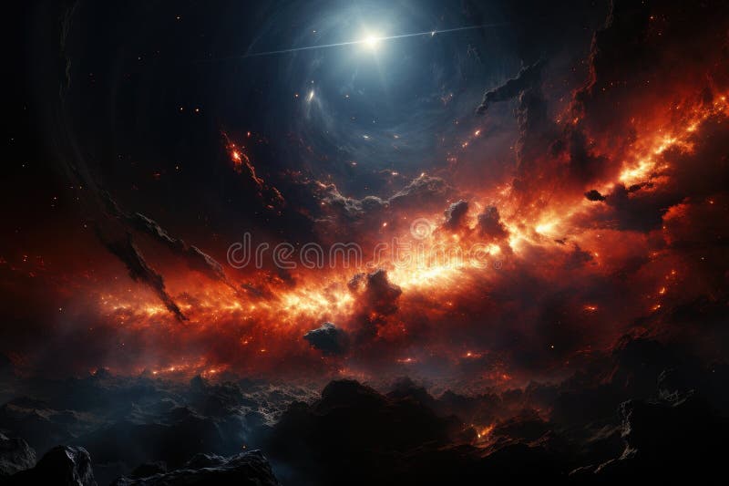 Sun in Space with Fire Flame. Surreal Galaxy Stock Photo - Image of ...