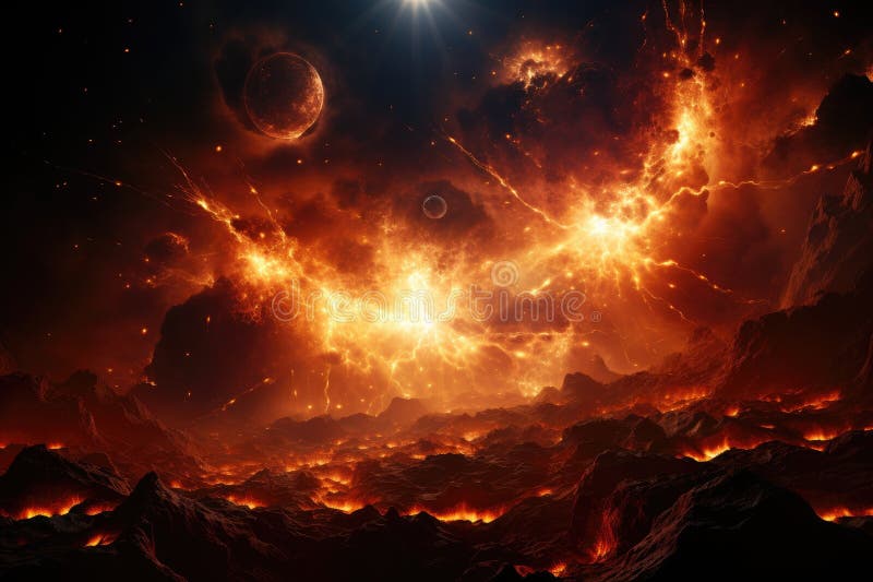Sun in Space with Fire Flame. Surreal Galaxy Stock Photo - Image of ...