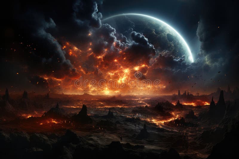 Sun in Space with Fire Flame. Surreal Galaxy Stock Photo - Image of ...