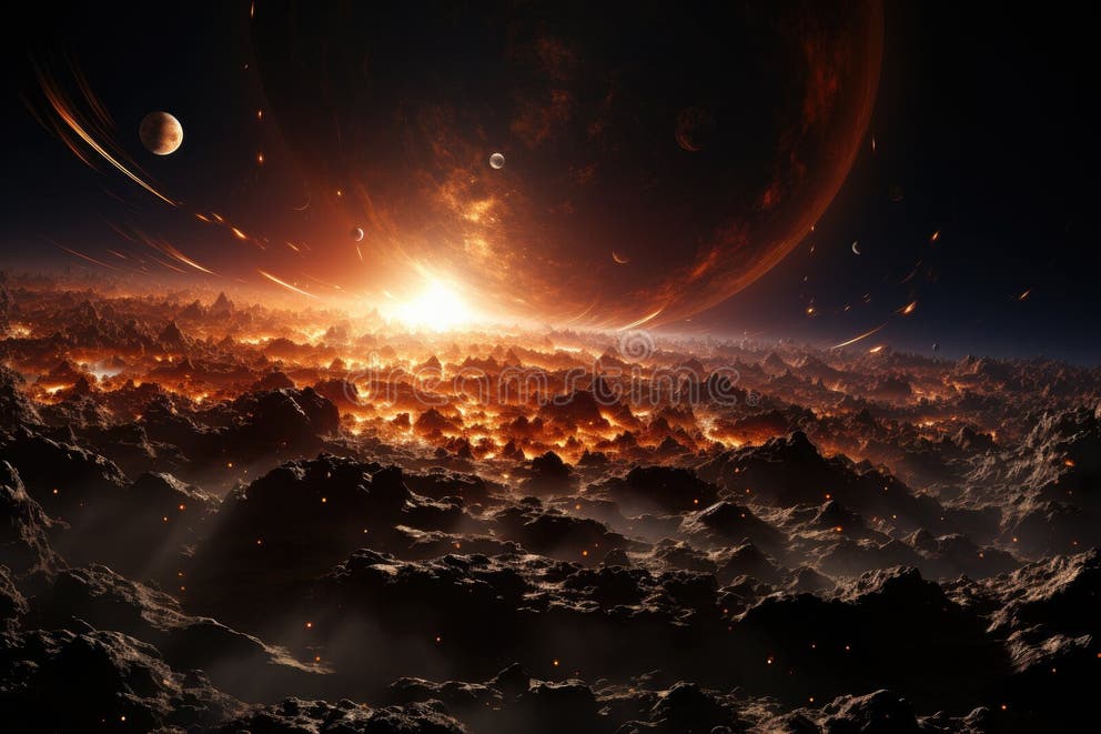 Sun in Space with Fire Flame. Surreal Galaxy Stock Photo - Image of ...