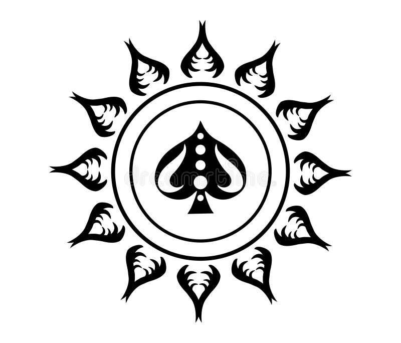 Sun with Spades Symbol, Tattoo, Black and White, Isolated. Stock ...
