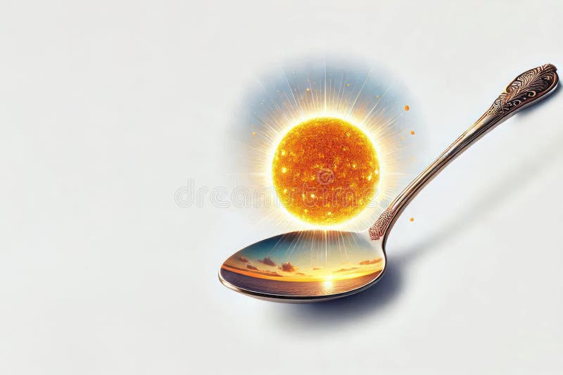 The Sun on a Spoon Reflects the Sunset. Space for Text. Stock Image ...