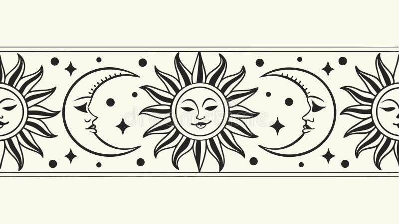 Sun and Star Border Pattern, Celestial Decorative Element, Vector ...