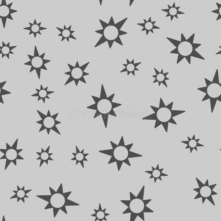 Sun Star with Light Rays Solid Seamless Pattern, Cosmos Theme. Vector ...