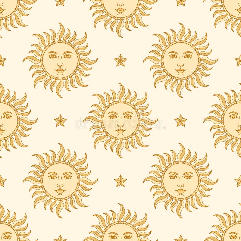Sun and Star. Seamless Pattern Stock Vector - Illustration of drawing ...