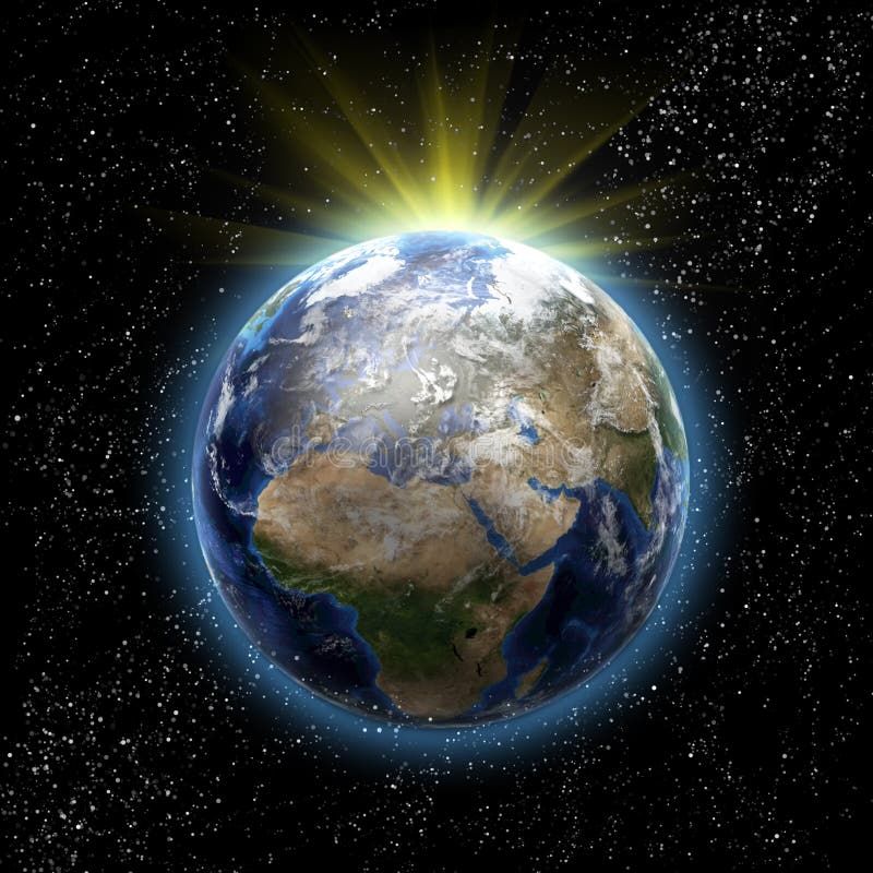 Sun, Stars and Planet Earth Stock Illustration - Illustration of light ...