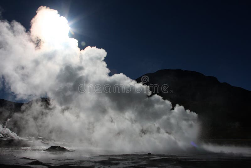 Sun through the Steam of Geyser Stock Image - Image of hell, park: 10900579