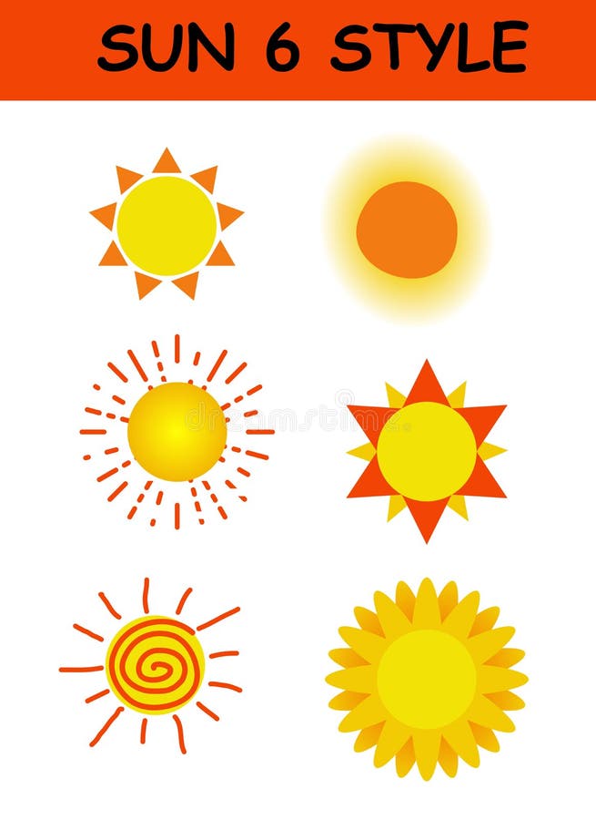 Sun 6 Styles Vector Graphic Stock Vector - Illustration of dawn ...