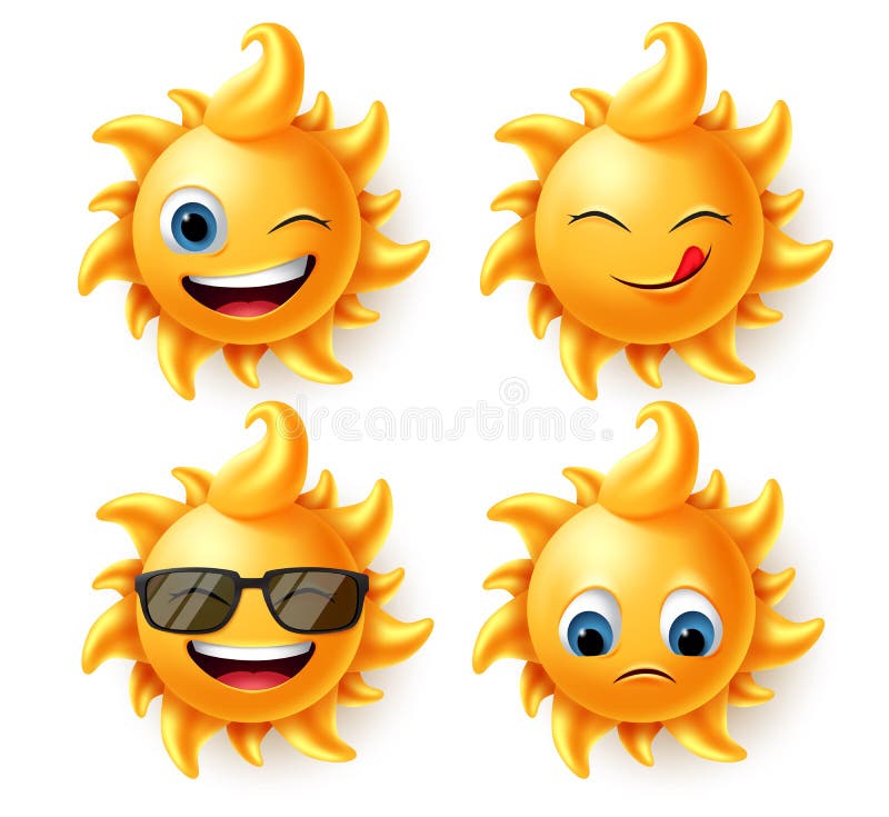 Sun Summer Character Vector Set. Sun Cute Characters in 3d Realistic ...