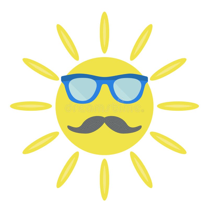 The Sun with Sunglasses and Moustache. Stock Vector - Illustration of ...