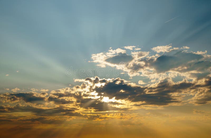 Sun at sunset and clouds stock photo. Image of gold - 270356796