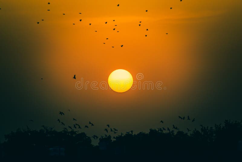 Sun during Sunset with Reddish Glow in Clouds Stock Photo - Image of ...