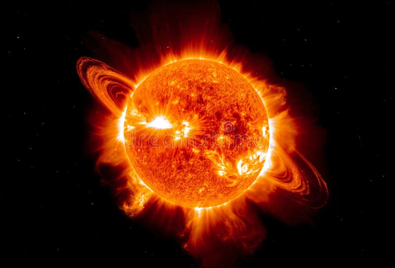Sun Surface with Solar Flares Erupting in Outer Space Stock ...