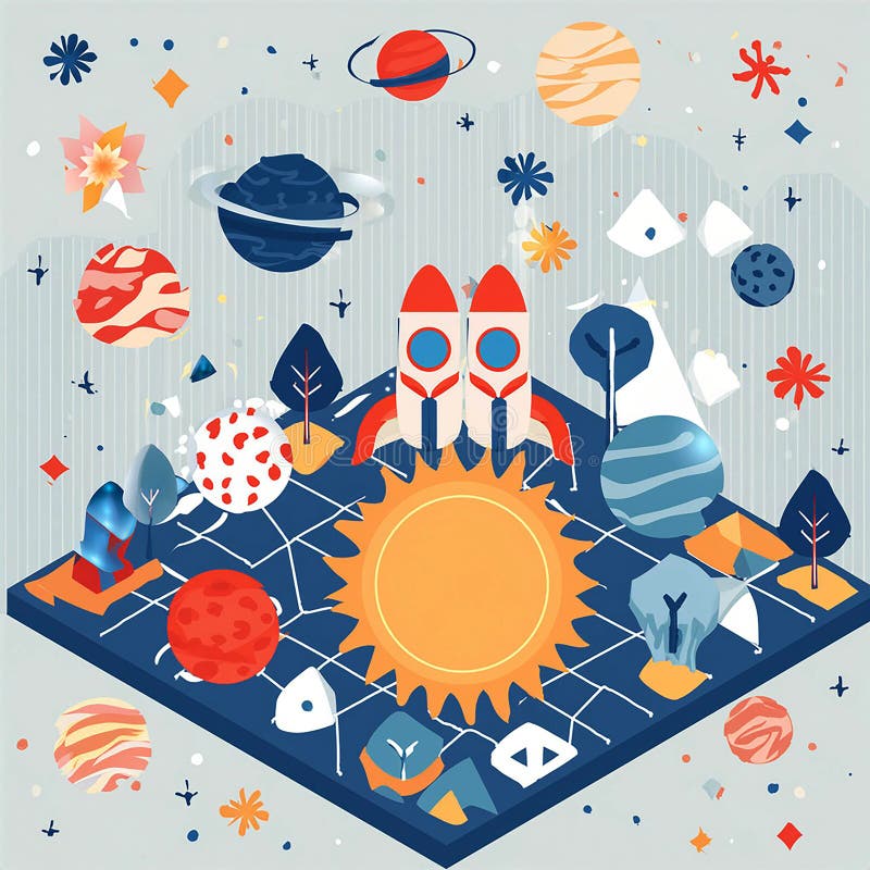 Sun Surrounded by Space Objects Stock Illustration - Illustration of ...