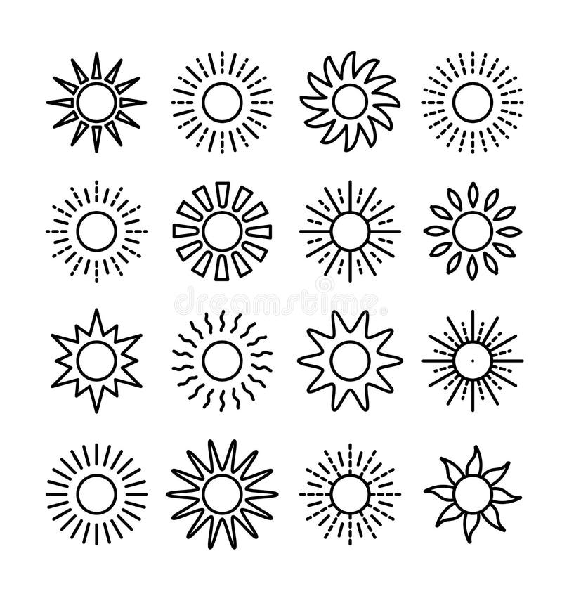 Sun Symbol Collection. Line Vector Icon Set. Sunlight Signs. Weather ...