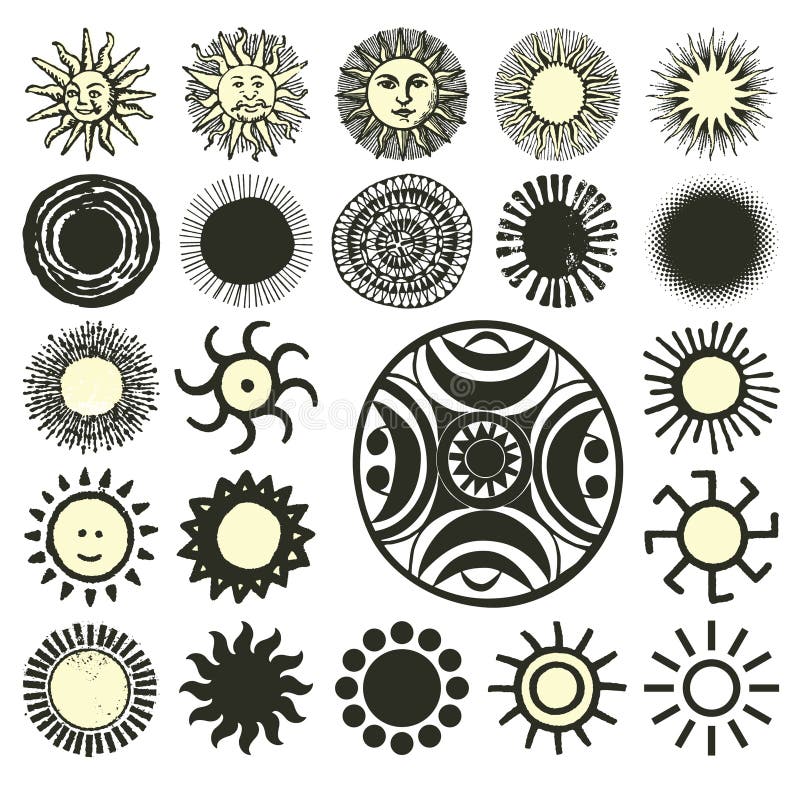Sun Symbols Vector Illustrations Collection Stock Vector - Illustration ...