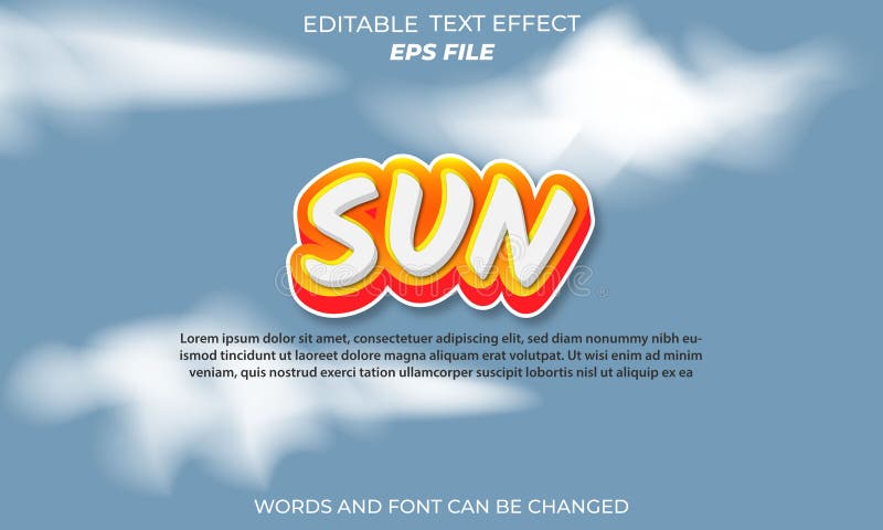 Sun Text Effect, Font Editable, Typography, 3d Text. Vector Template ...