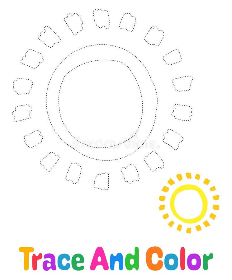 Sun Tracing Worksheet for Kids Stock Vector - Illustration of hand ...