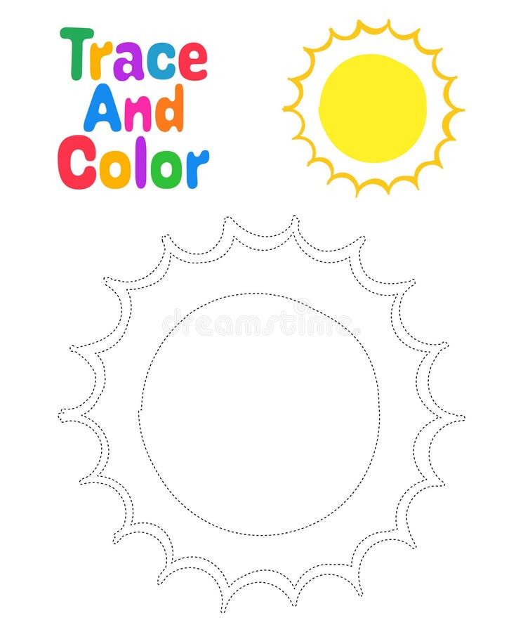 Sun Tracing Worksheet for Kids Stock Vector - Illustration of childish ...