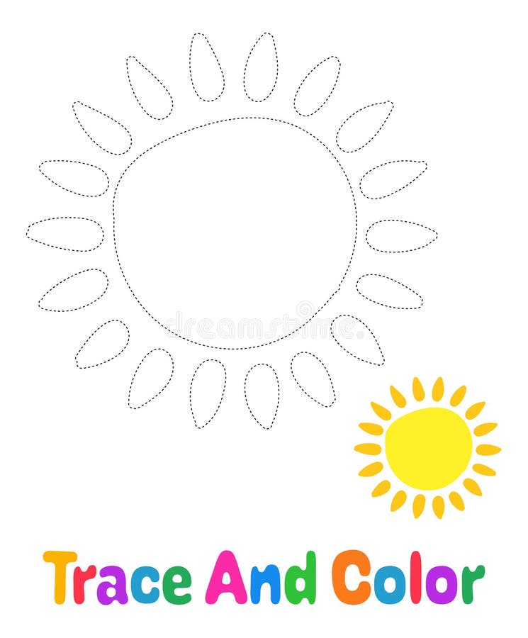Sun Tracing Worksheet for Kids Stock Vector - Illustration of homework ...