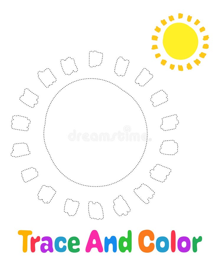Sun Tracing Worksheet for Kids Stock Vector - Illustration of contour ...