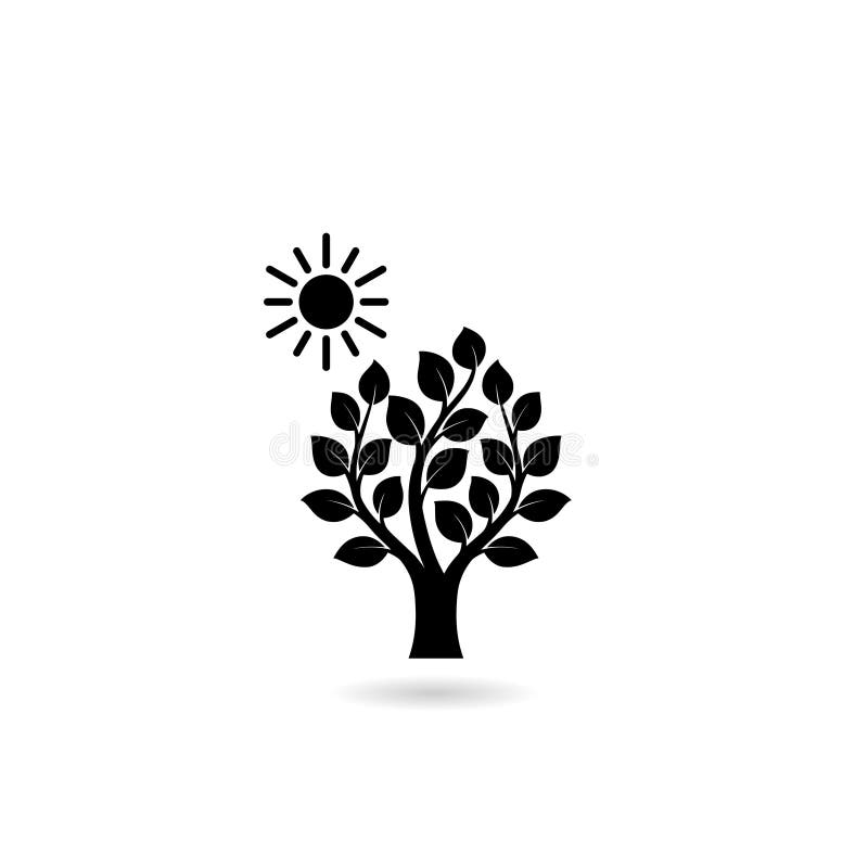 Sun and Tree Icon with Shadow Stock Vector - Illustration of silhouette ...