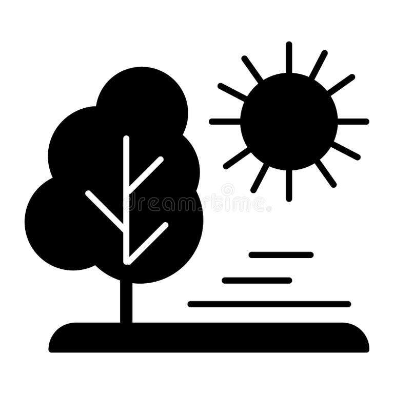 Sun and Tree Solid Icon. Nature Vector Illustration Isolated on White ...