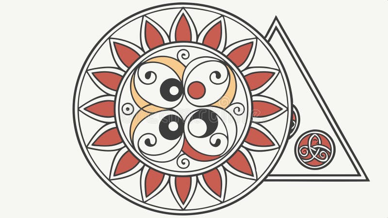 Sun and Triangle Mandala, Geometric and Celestial Art Vector Design ...