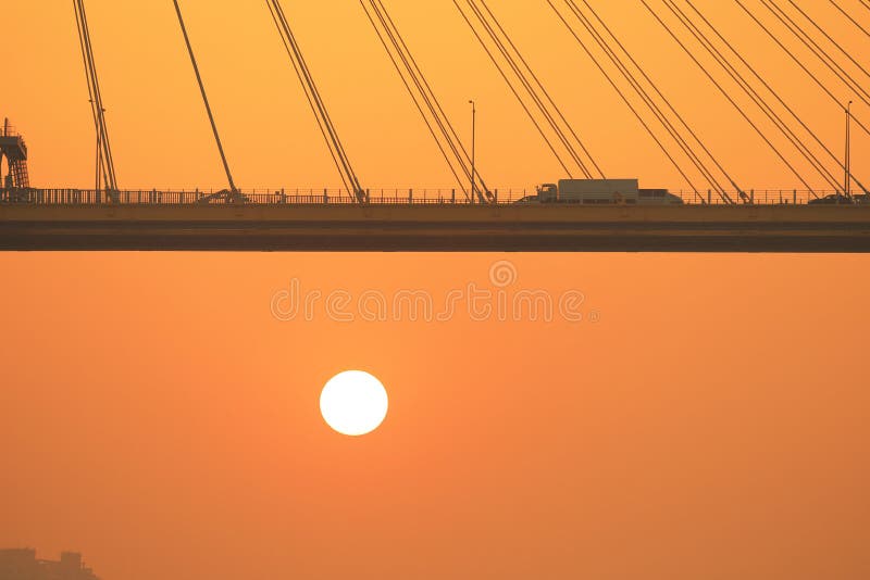 A Sun Under the Ting Kau Bridge Stock Image - Image of center, scenic ...