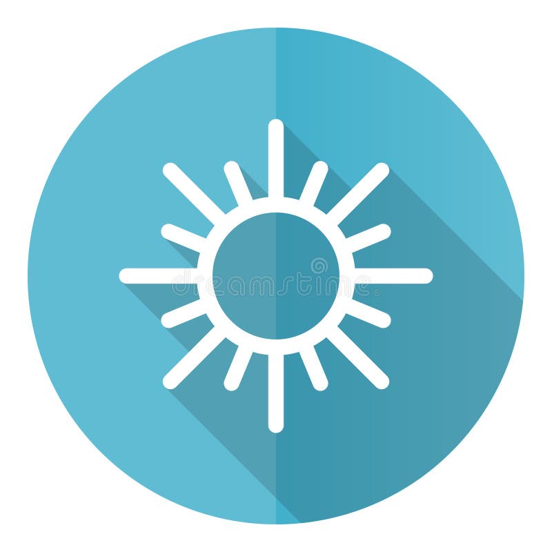Sun Vector Icon, Flat Design Blue Round Web Button Isolated On White ...