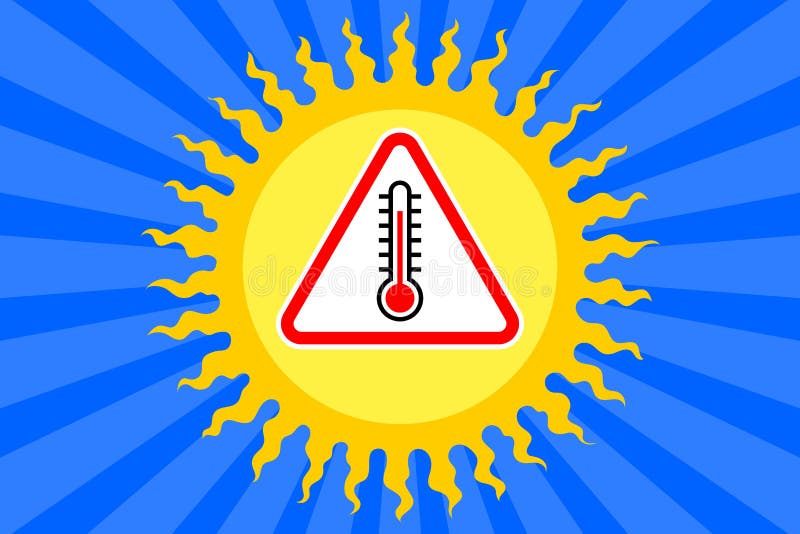 Sun and and Warning Triangular Sign with Thermometer Icon Inside Stock ...