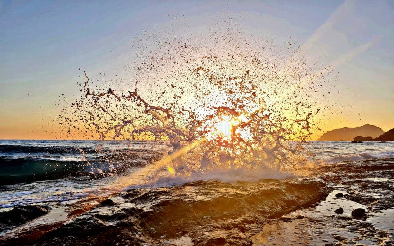 The Sun Wave stock image. Image of corfu, wavebreak - 244685869