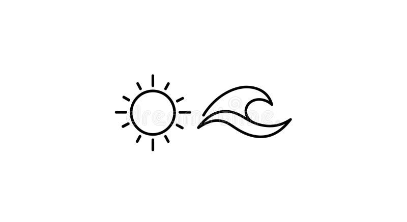 Sun and Wave Icon. Simple Line Design in Black on a White Background ...
