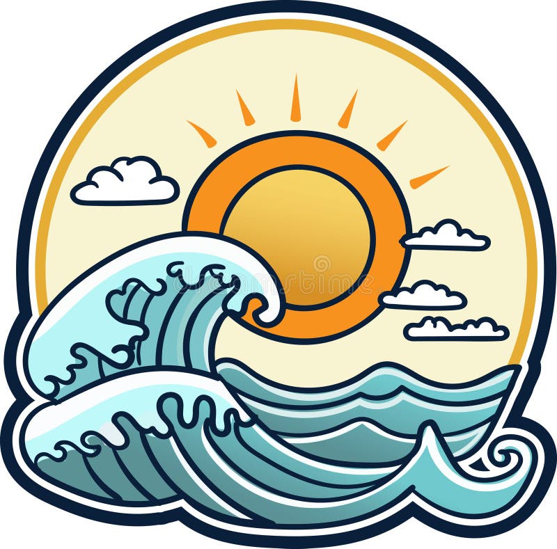 Sun and Waves Summer Sticker Design Stock Illustration - Illustration ...