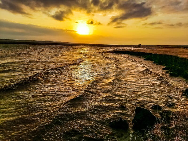 The sun.the waves. Summer stock photo. Image of evening - 224924884