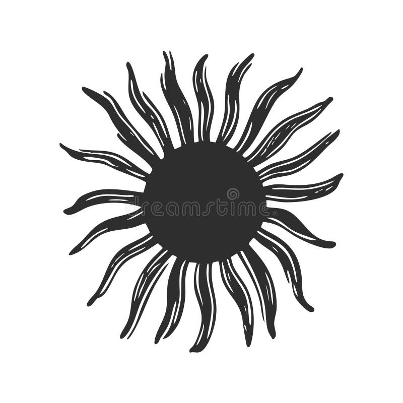 Sun with Wavy Rays Silhouette Illustration. Symbol of Energy and Warmth ...