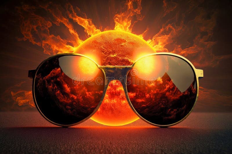 Sun Wearing Sunglasses Illustration Hot Weather Summer Vacation Generative Ai Stock