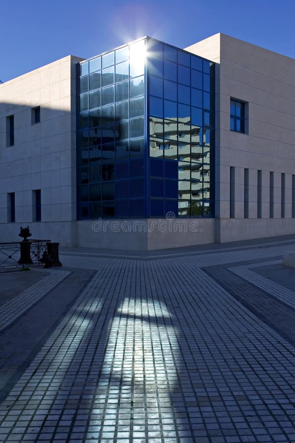 Sun on Windows of Modern Office Building Stock Image - Image of block ...