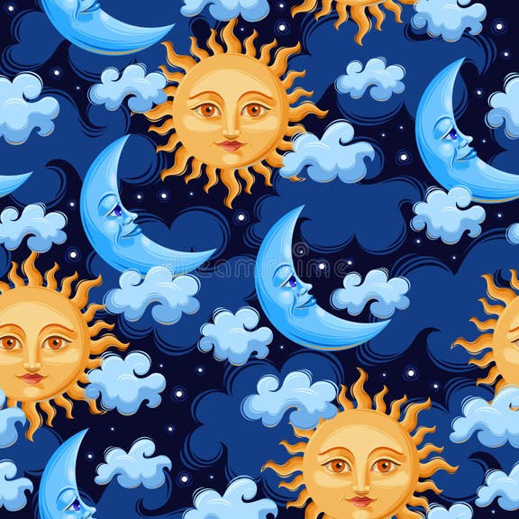 Sun y luna ilustración del vector. Ilustración de colorido - 64833965