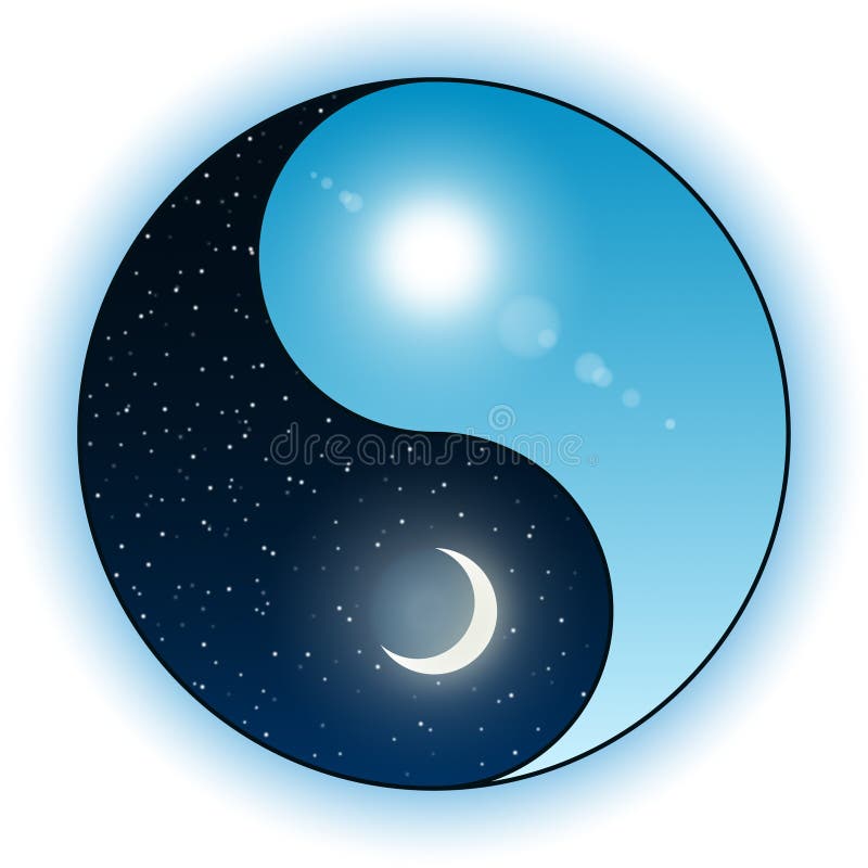 Símbolo De Yin Yang Con Luna Y Sol Ilustración del Vector - Ilustración ...