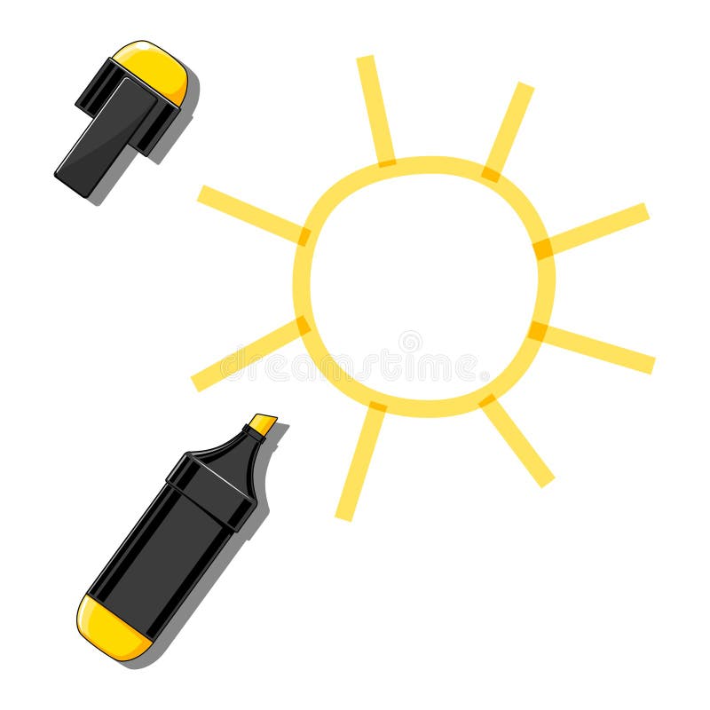 Sun and yellow marker stock vector. Illustration of childlike - 60760051
