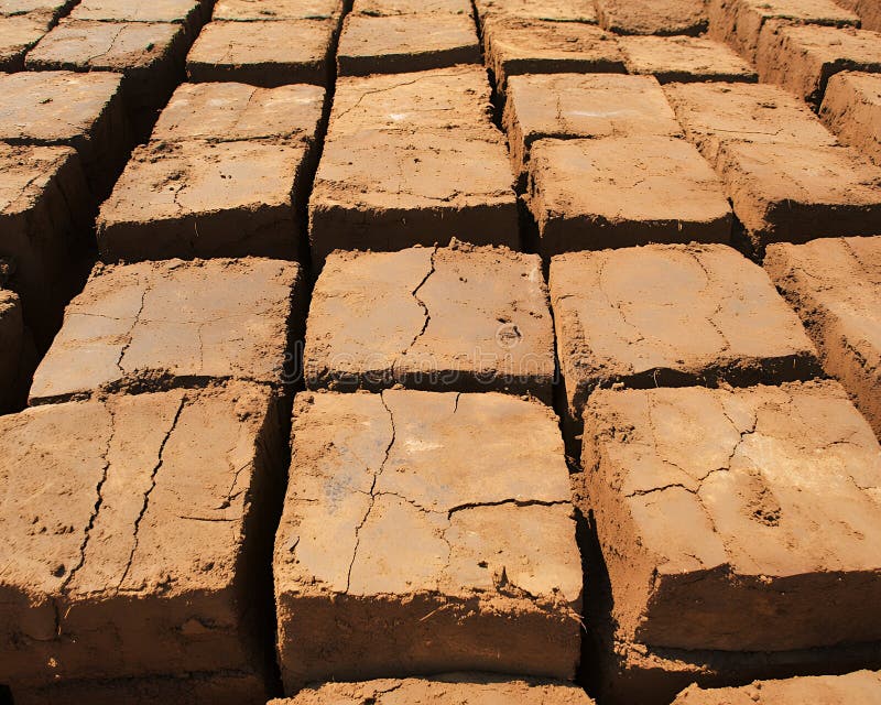 Sunbaked Clay Bricks Drying in the Sun Rural Texture Soil Aged Wall ...
