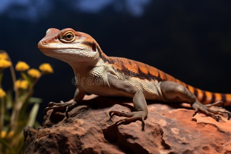 Sunbathing Lizard Skink Rests Majestically on a Sunlit Rock Formation ...