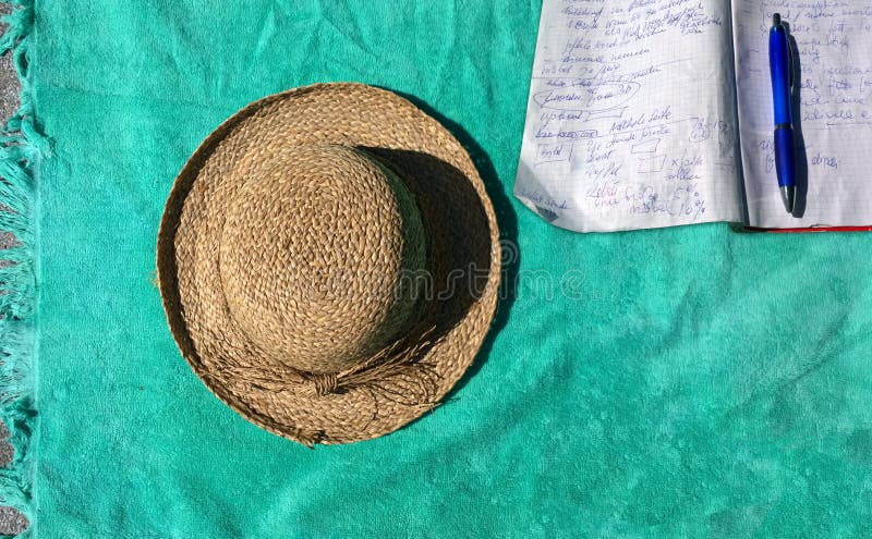 Sunbathing and Working with Pen and Notebook Outdoors Stock Image ...