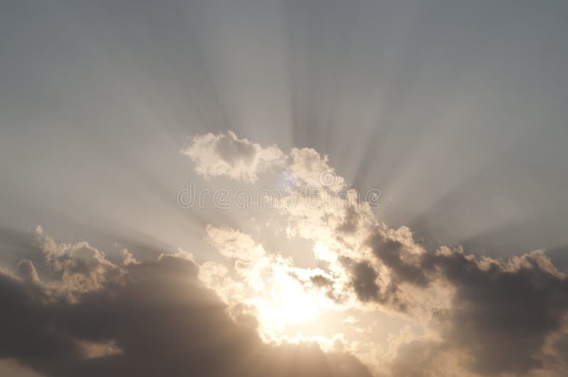 Sunbeam Shining through the Cloud in the Valley. Evening Sunset with ...