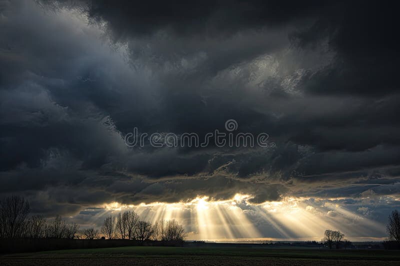 Sunbeam Breaking through Stormy Clouds Stock Photo - Image of creation ...