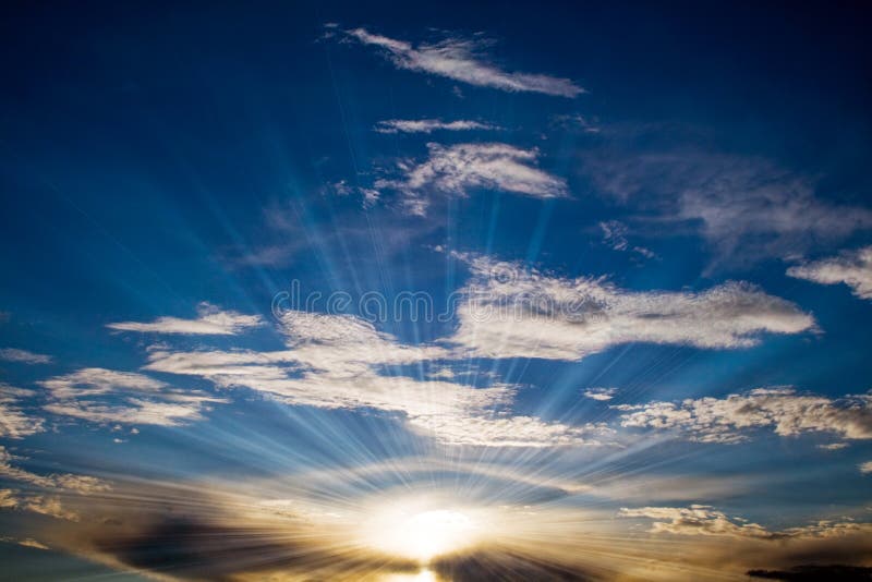 Sunbeam in Cloudy Blue Sky Over it Stock Image - Image of scene, season ...